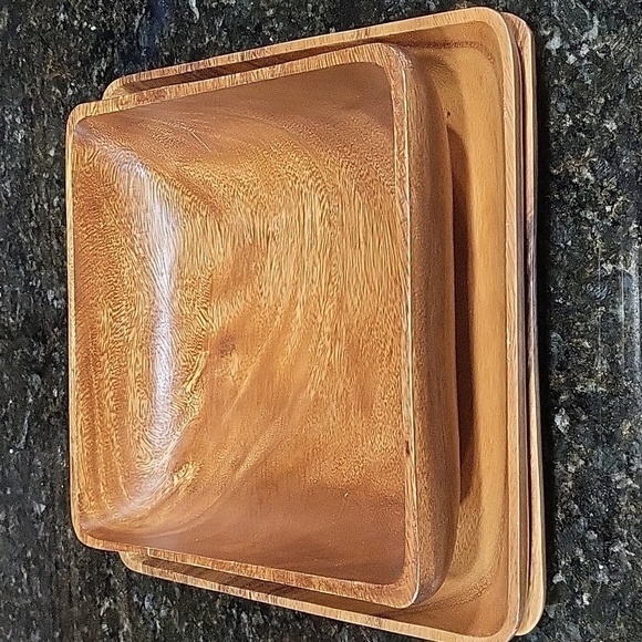 Canopy | Dining | Vintage Canopy Acacia Wood Salad Bowl And 2 Square 12 ...